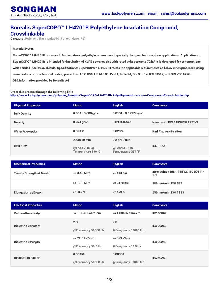 Borealis Supercopo™ Lh4201R Polyethylene Insulation Compound ...
