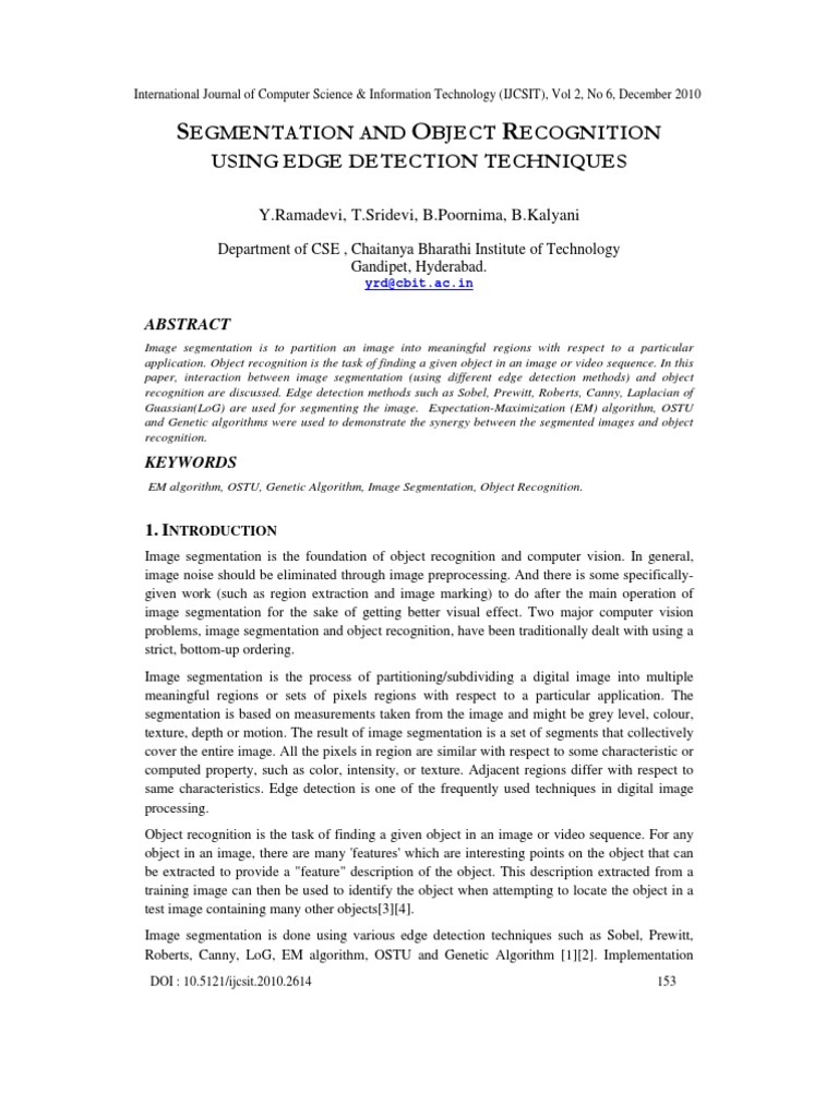 Segmentation And Object Recognition Using Edge Detection Techniques