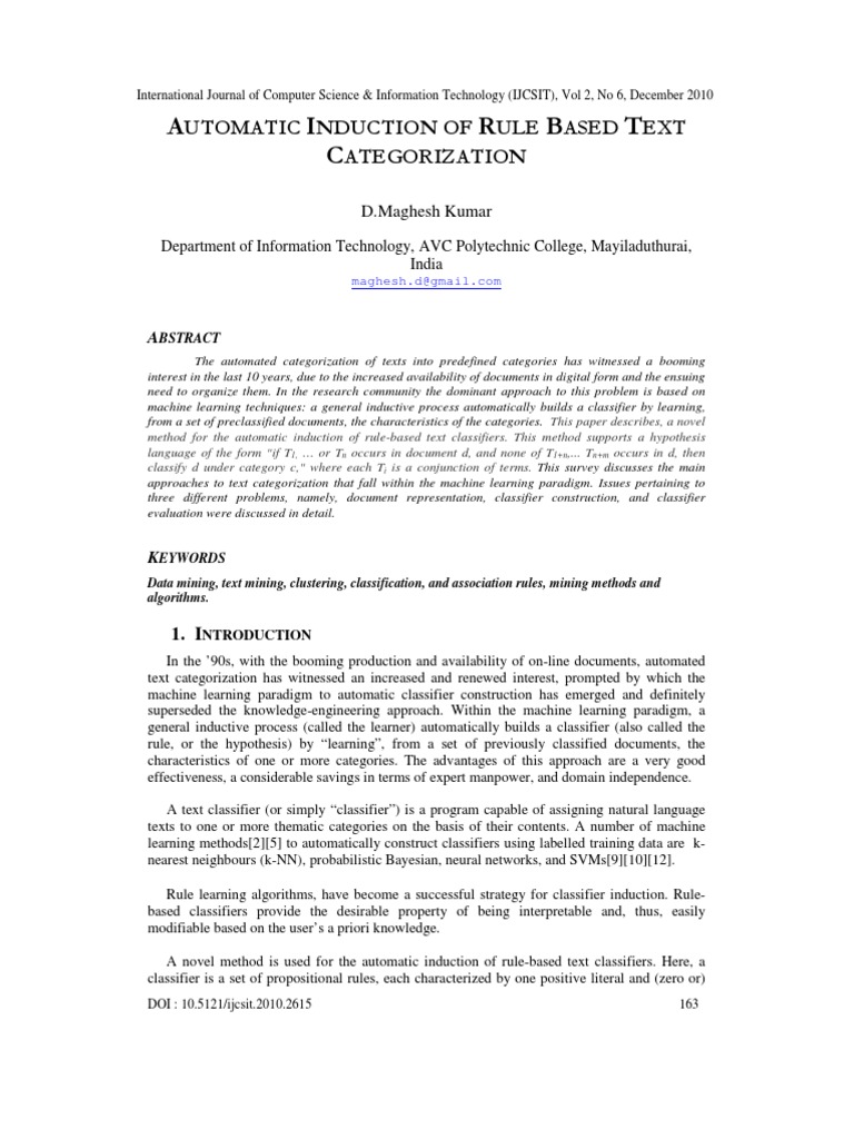 Automatic Induction of Rule Based Text Categorization | PDF | Statistical Classification ...