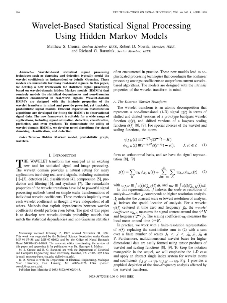Wavelet Based Statistical Signal Processing Using Hidden Markov Models