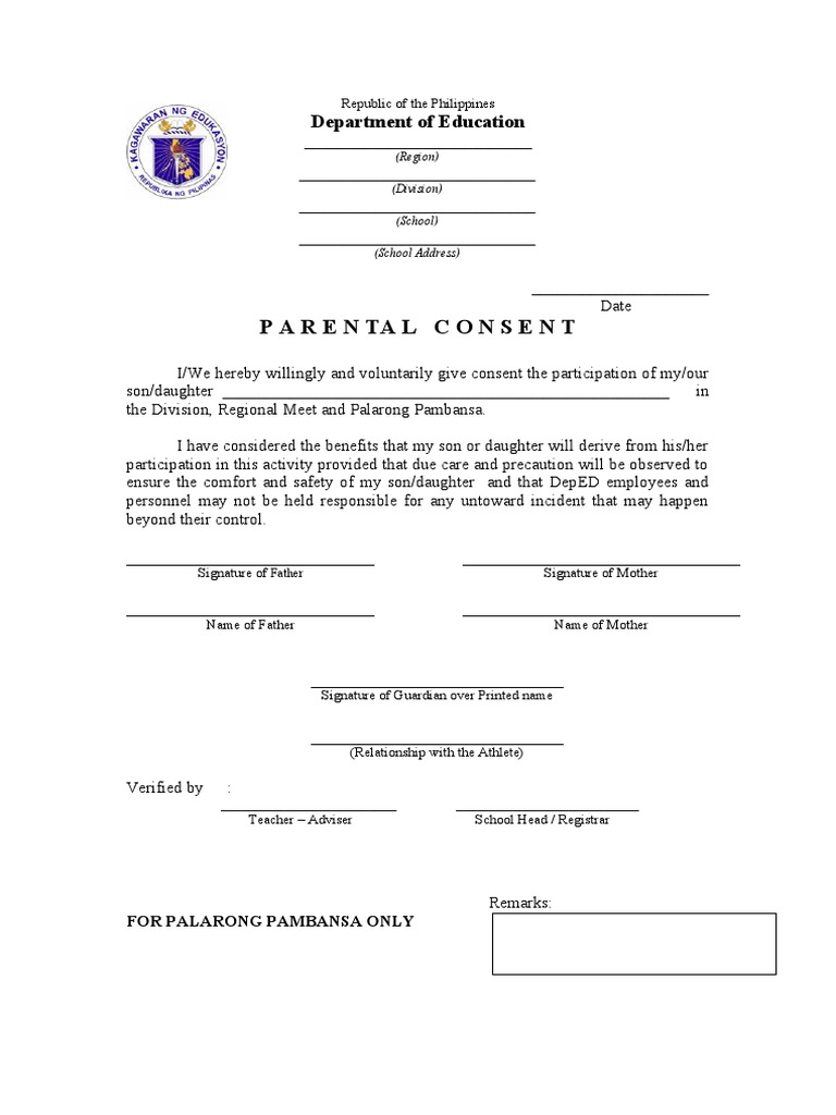 Parental Consent Form for Student Participation in Interscholastic Sports Competitions | PDF