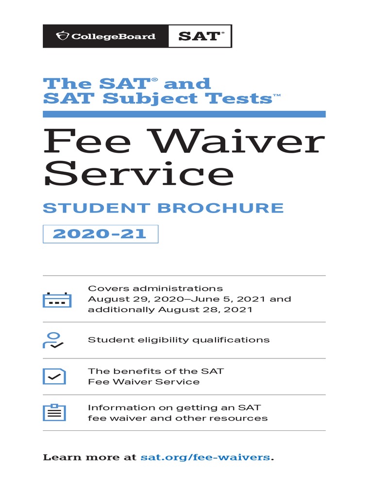 Fee Waiver Service: The Sat and SAT Subject Tests | PDF | Sat | Government