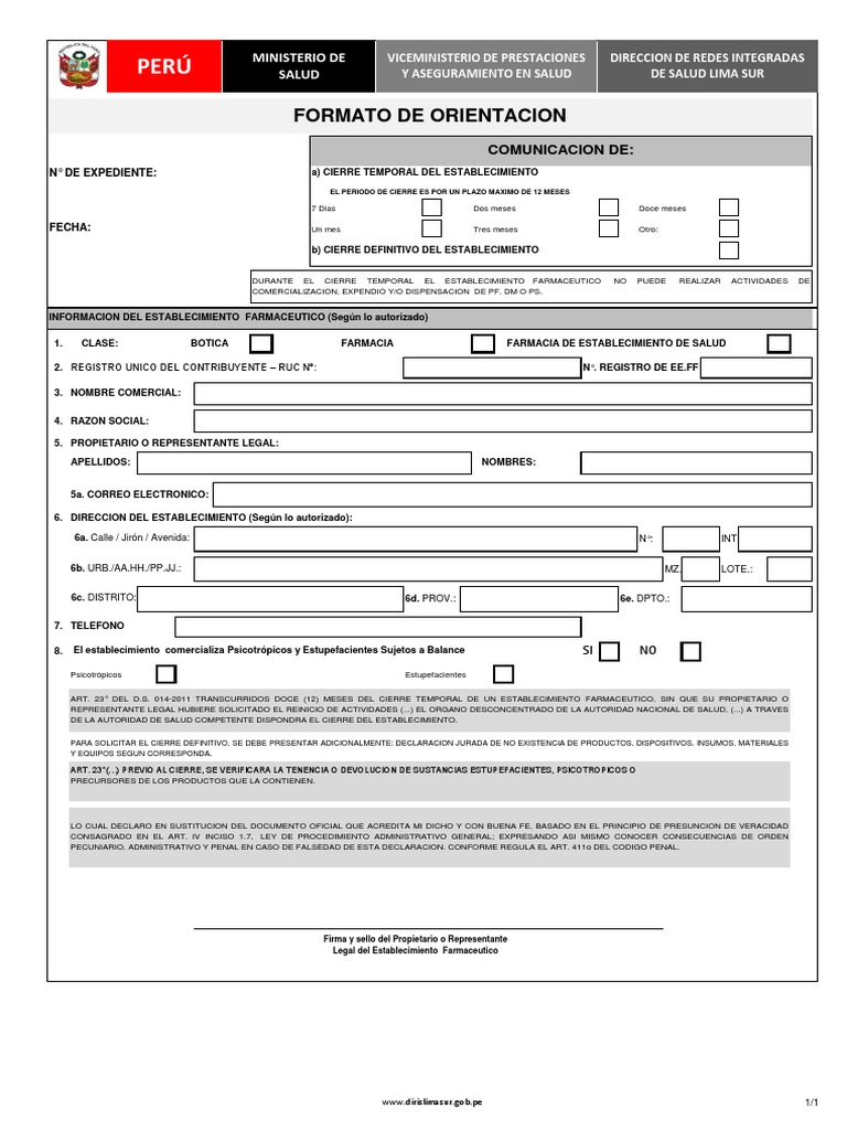 Formato de Comunicación de Cierre Temporal y Cierre Definitivo | PDF ...