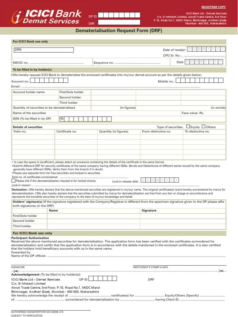Dematerialisation Request Form Only For NRI | PDF | Corporations ...