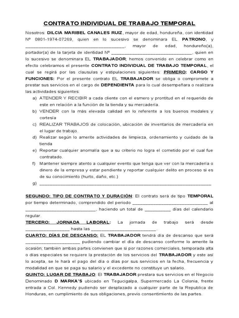 Contrato de Trabajo Temporal | PDF | Salario | Economias