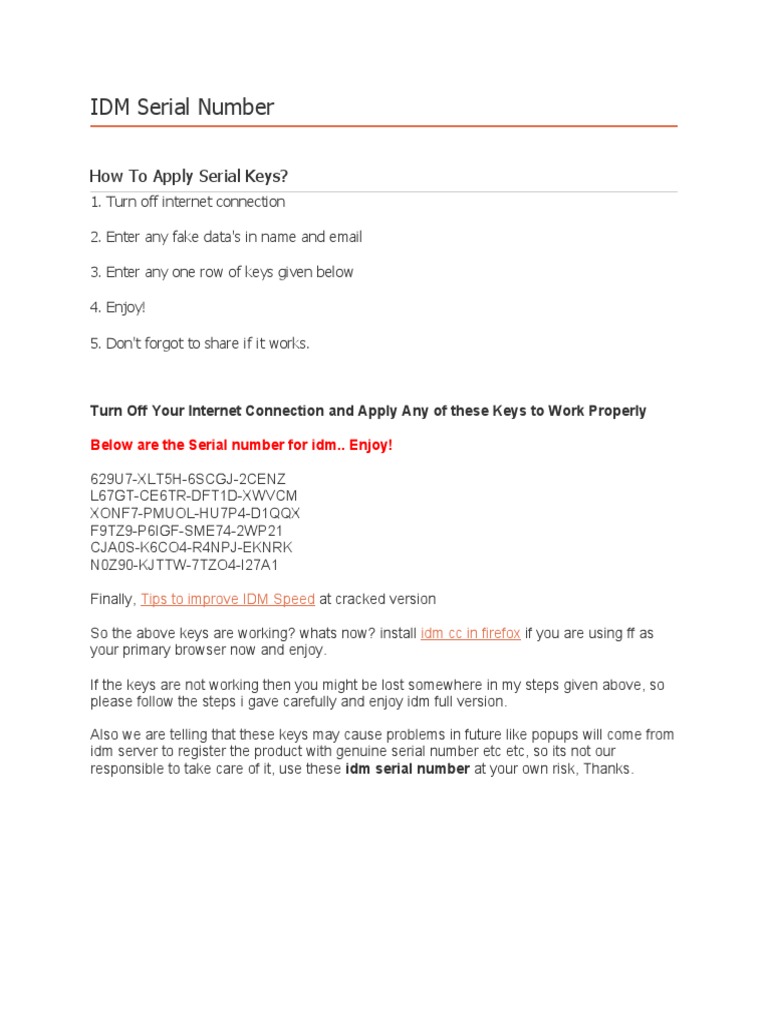 IDM Serial Number | PDF