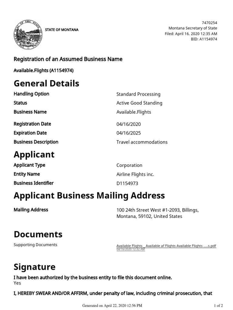 Registration of An Assumed Business Name-7470254 PDF | PDF | Justice ...