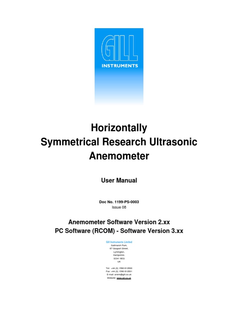 Horizontally Symmetrical Research Ultrasonic Anemometer: User Manual ...