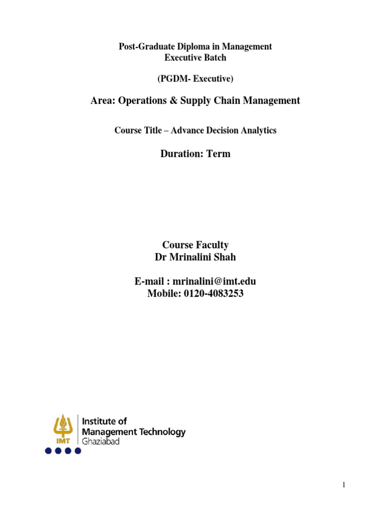 Advance Decision Analytics | PDF | Analytics | Mathematical Optimization