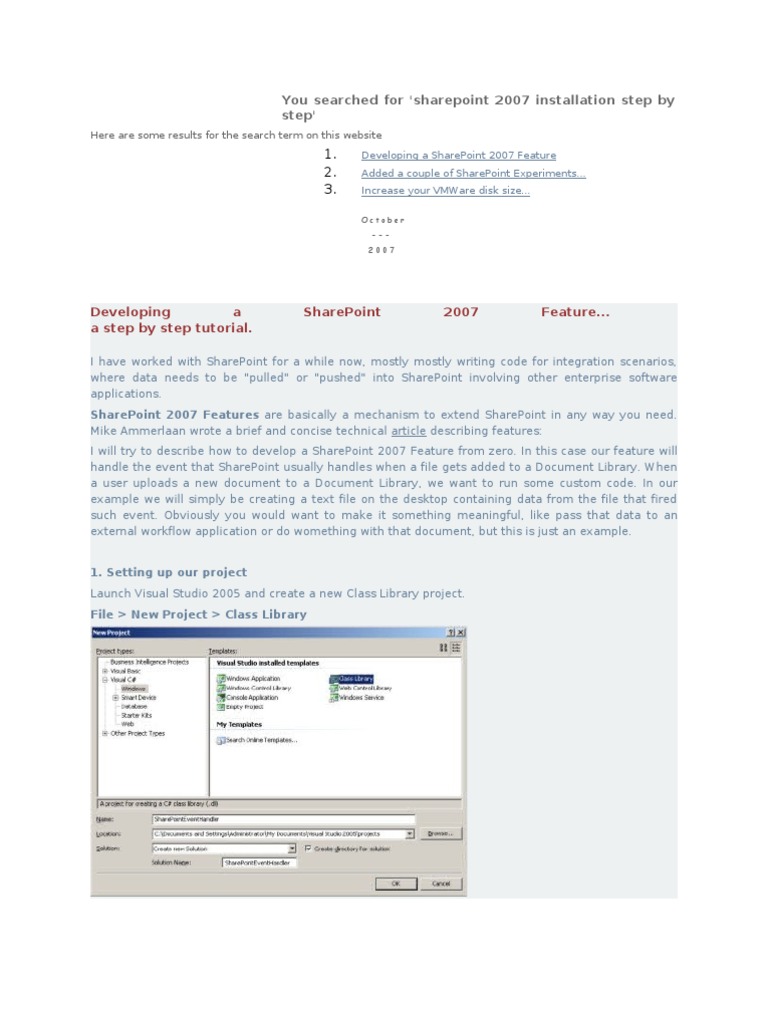 Developing A Sharepoint 2007 Feature... A Step by Step Tutorial | PDF ...