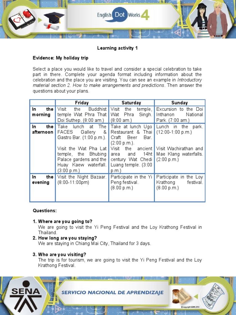 Learning Activity 1 Evidence: My Holiday Trip | PDF