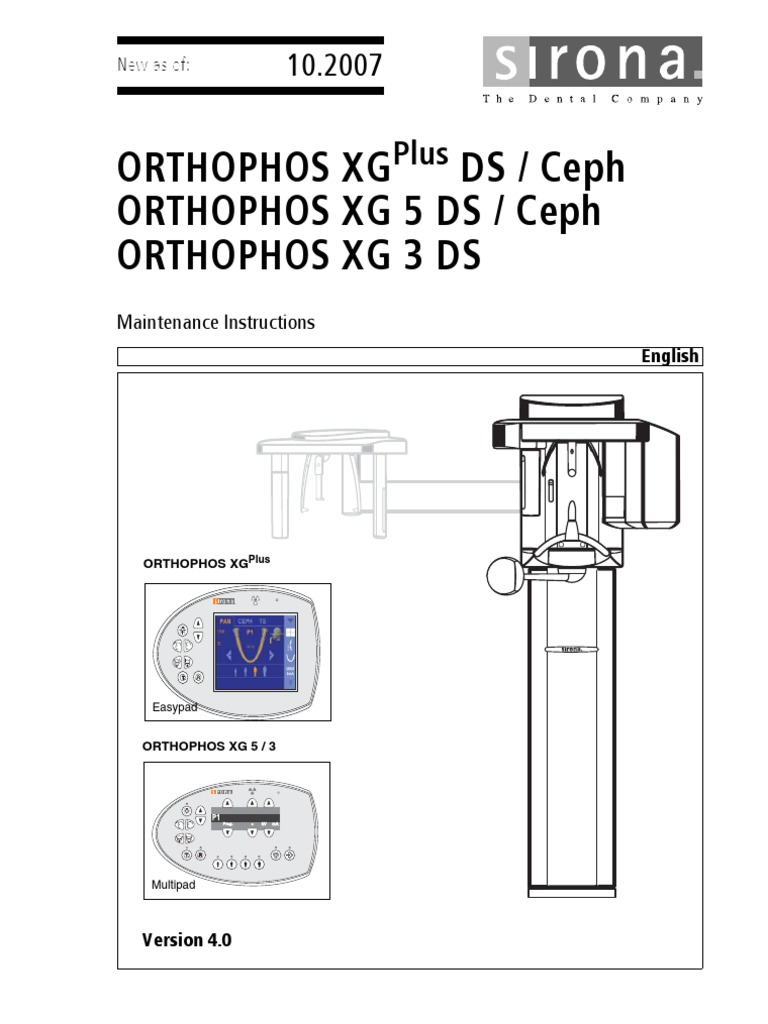 Sirona Orthophos XG Dental X-Ray - Maintenance Instructions PDF | PDF ...
