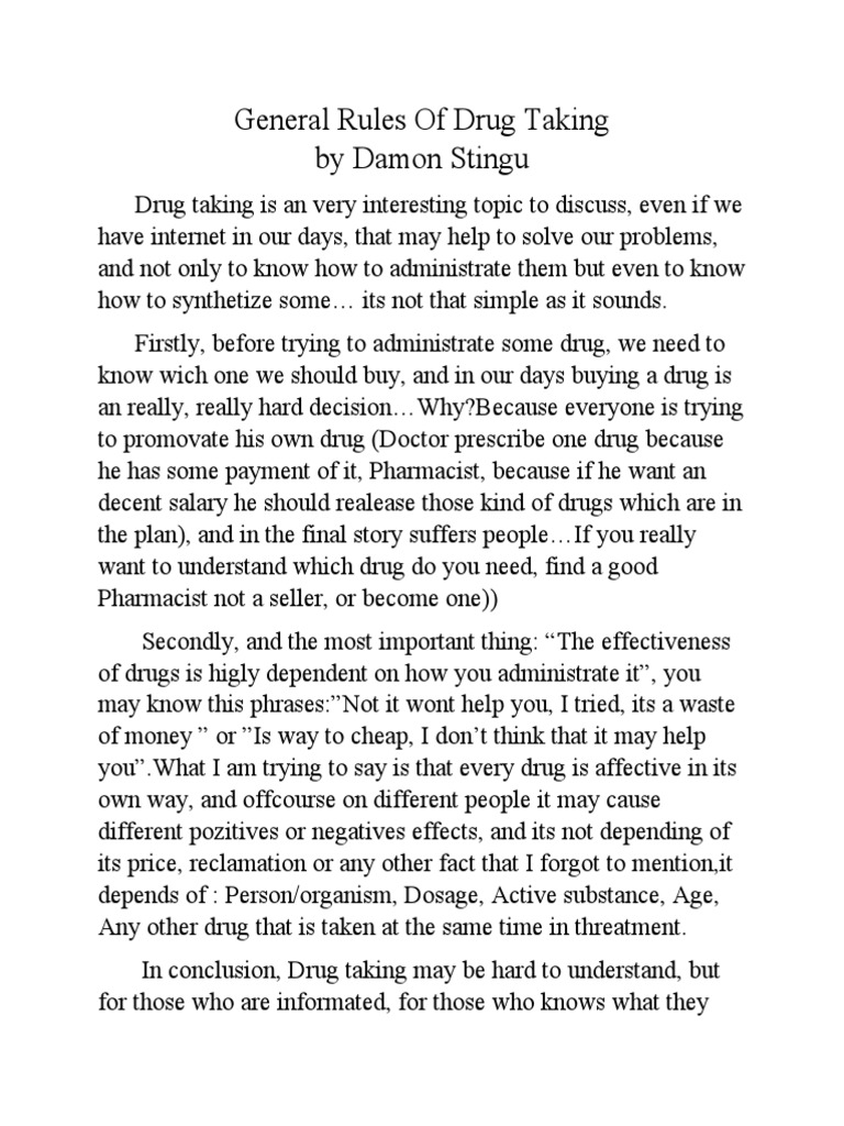 General Rules of Drug Taking by Damon Stingu | PDF | Lifestyle