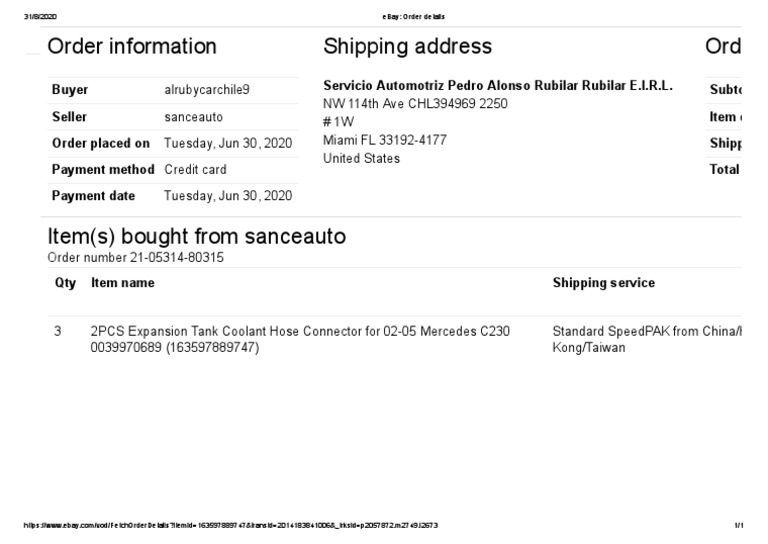 Ebay - Order Details | PDF