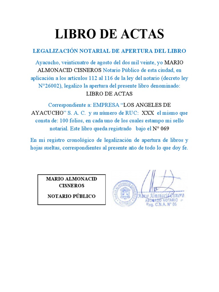 Legalizacion de Libro de Acta | PDF | Información del gobierno | Ley común