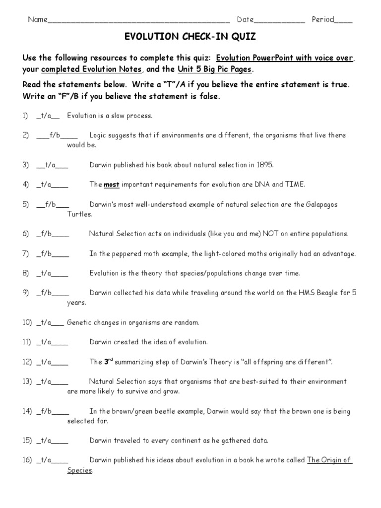 Evolution Check-In Quiz O | PDF
