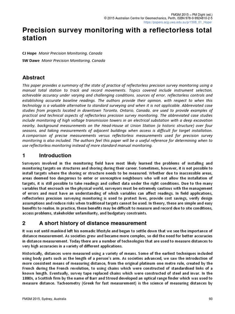 Precision Survey Monitoring With A Reflectorless Total Station | PDF | Surveying | Accuracy And ...