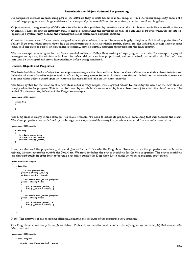 Lesson 1 Introduction To Object Oriented Programming Pdf Object Oriented Programming Class