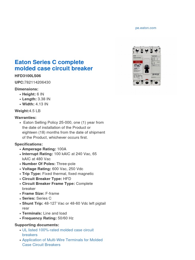Eaton Series C Complete Molded Case Circuit Breaker | PDF