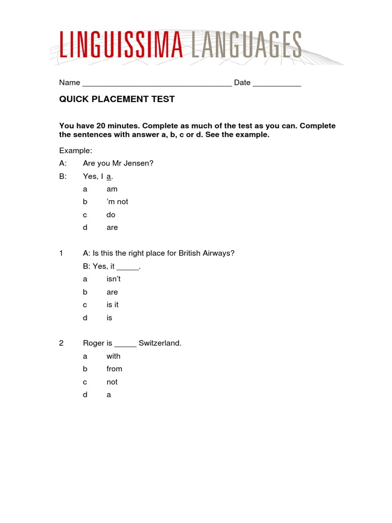 Quick English Placement Test | PDF