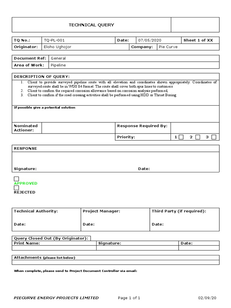 Technical Query: If Possible Give A Potential Solution | PDF