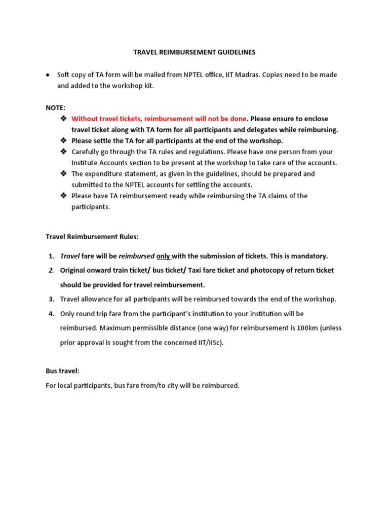 Travel Reimbursement Guidelines | PDF