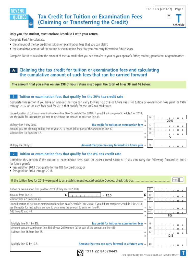 Schedule T | PDF | Tuition Payments | Tax Credit