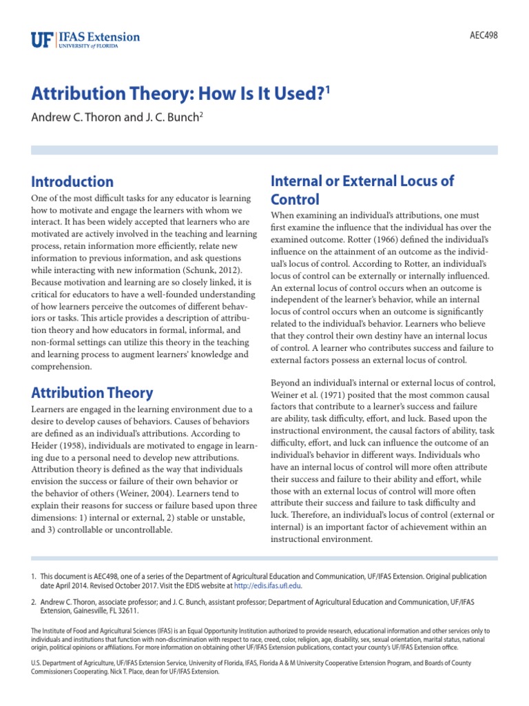Attribution Theory: How Is It Used?: Internal or External Locus of ...