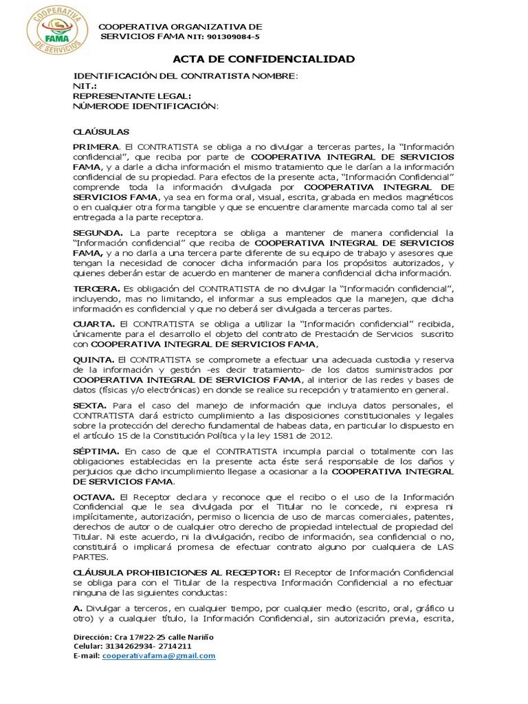 Acta de Confidencialidad | PDF | Información | Esfera pública