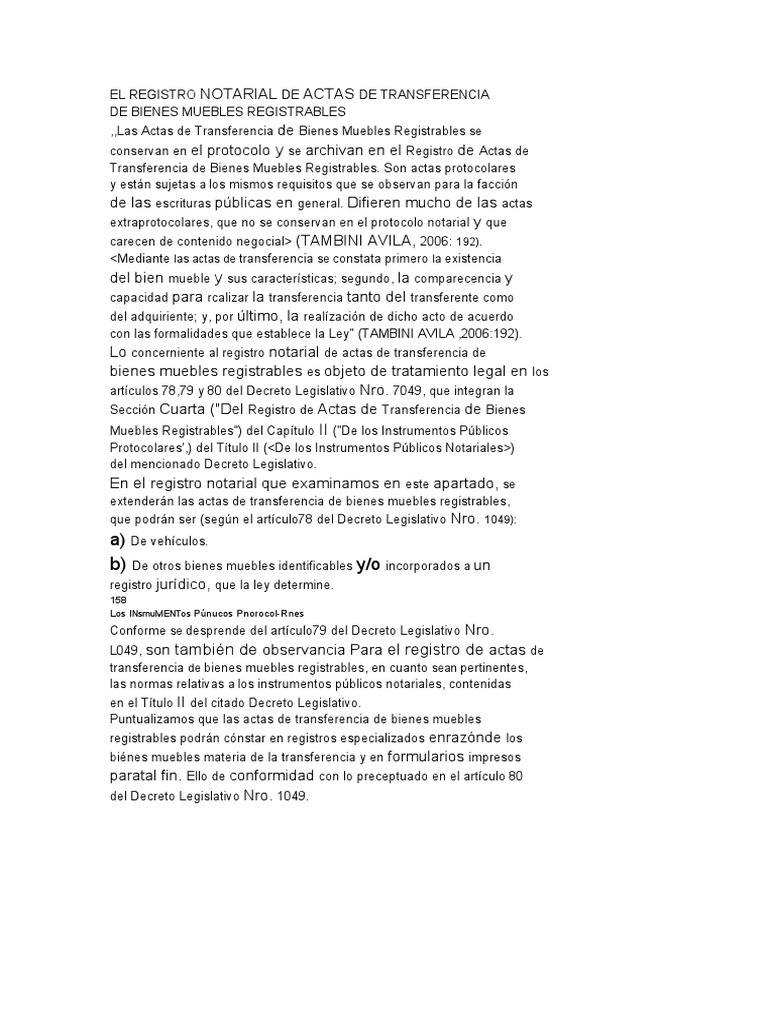 El Registro Notarial de Actas de Transferencia | PDF