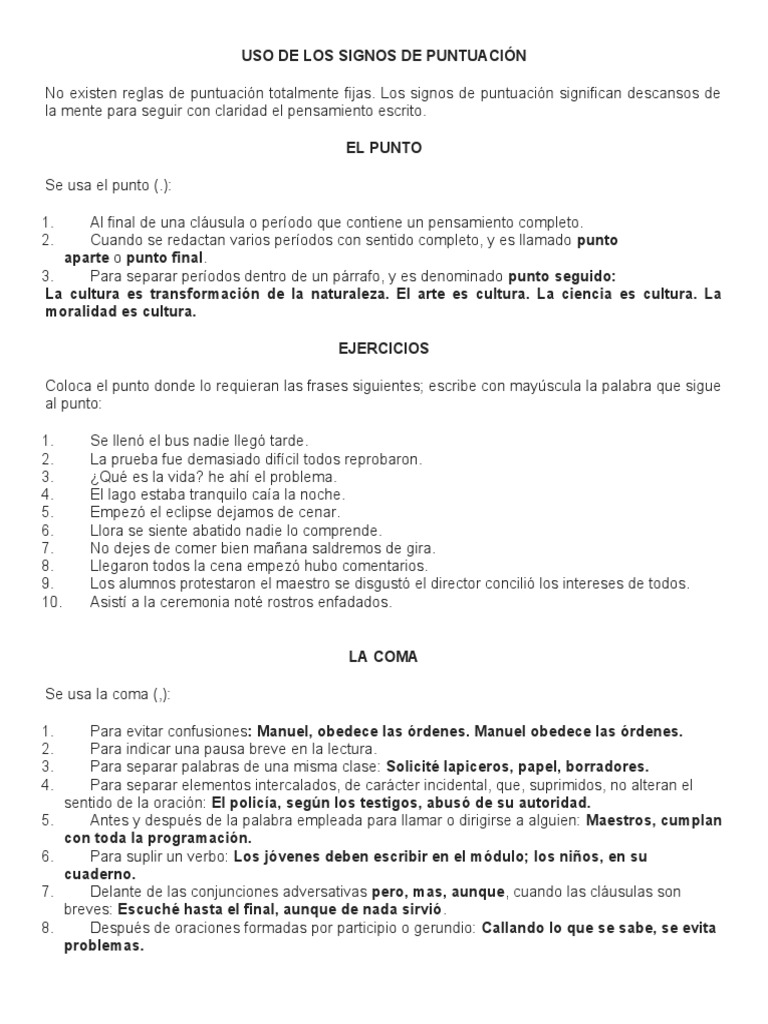 Reglas y Ejercicios de Puntuación | PDF | Coma | Puntuación