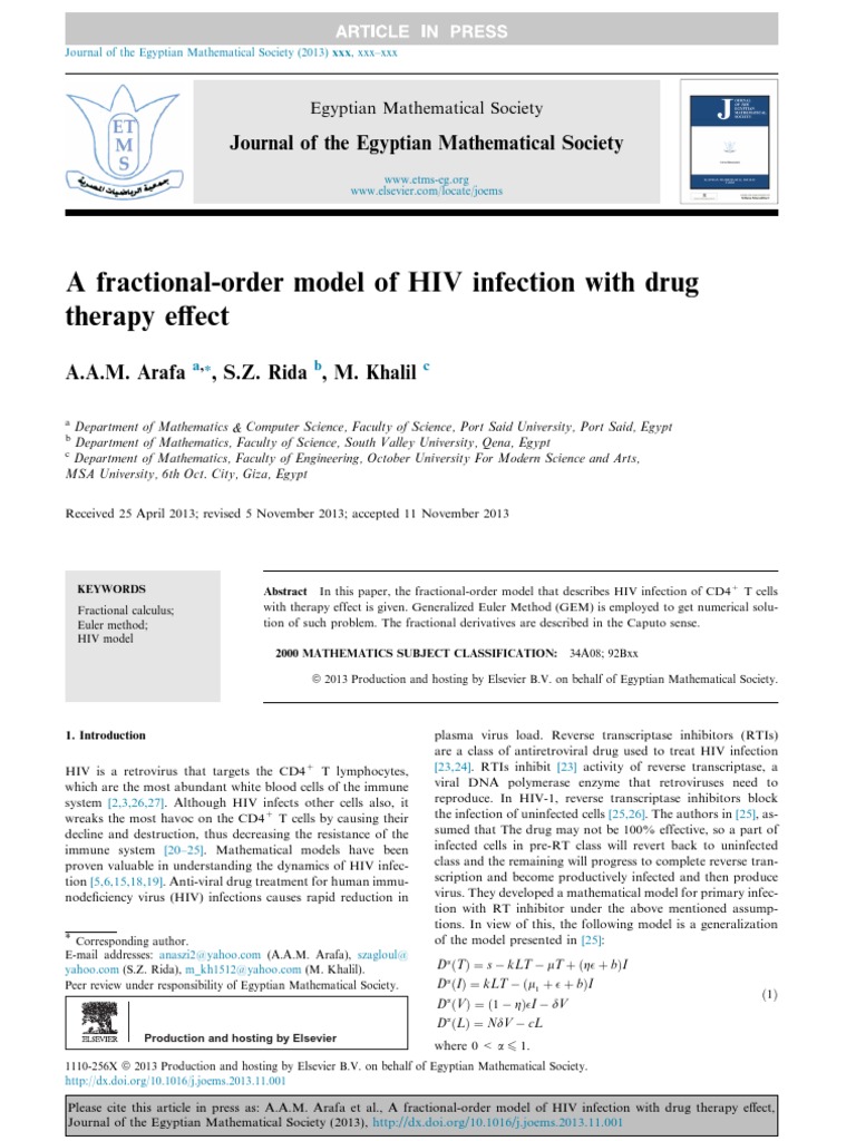 A Fractional Order Model Of Hiv Infection With Drug Therapy Effect