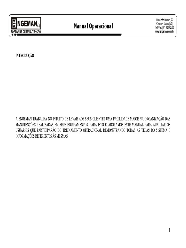 Manual Operacional Engeman PDF | PDF | Bancos de dados | Senha