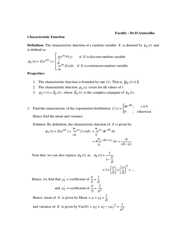 Faculty: Dr.D.Anuradha Characteristic Function Definition: The Characteristic Function of A ...