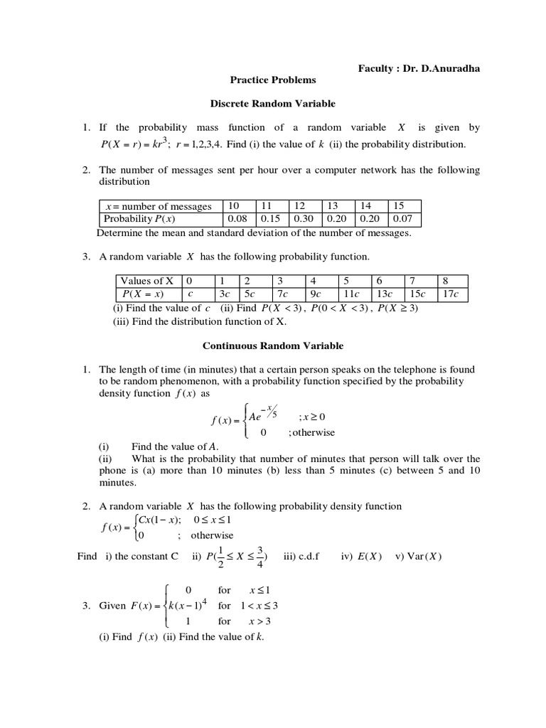 Practice Problems 1 D Discrete and Continous | PDF