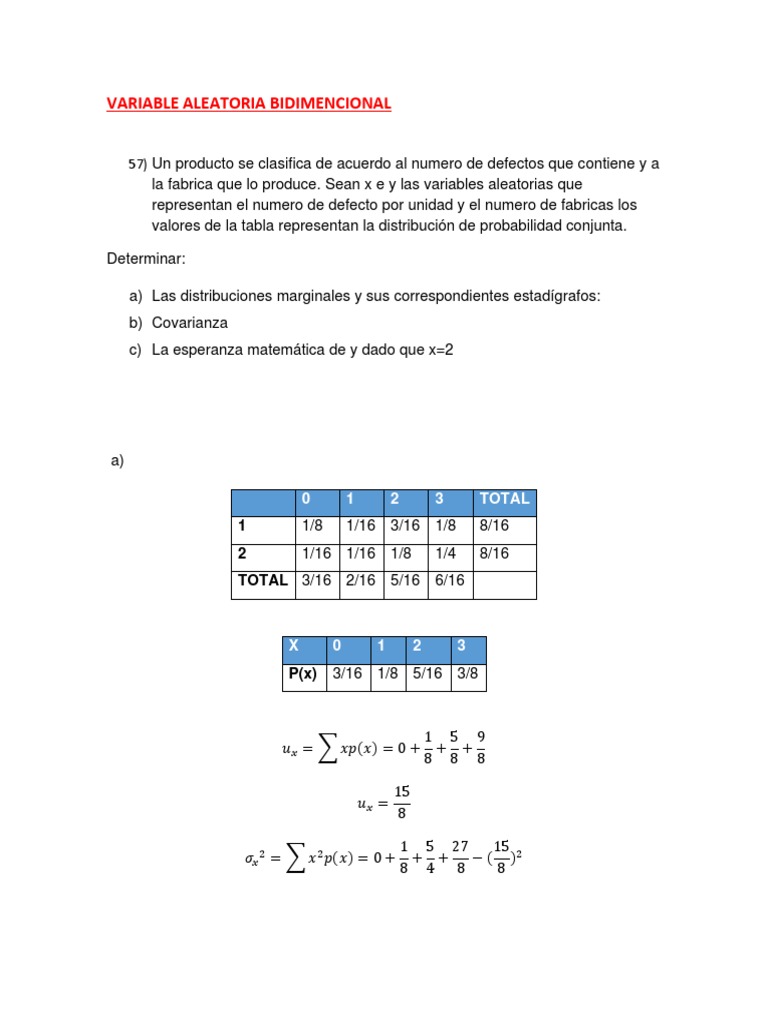 Análisis de una variable aleatoria bidimensional | PDF | Función de densidad de probabilidad ...