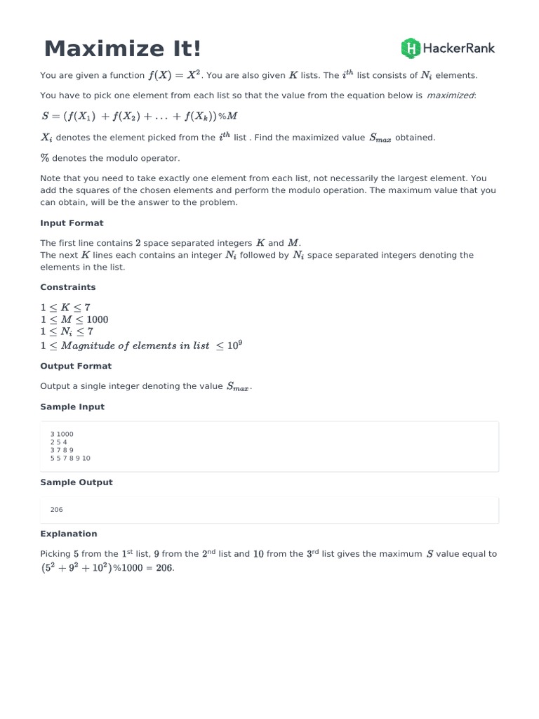 Maximize Function Value With List Elements Modulo 1000 | PDF