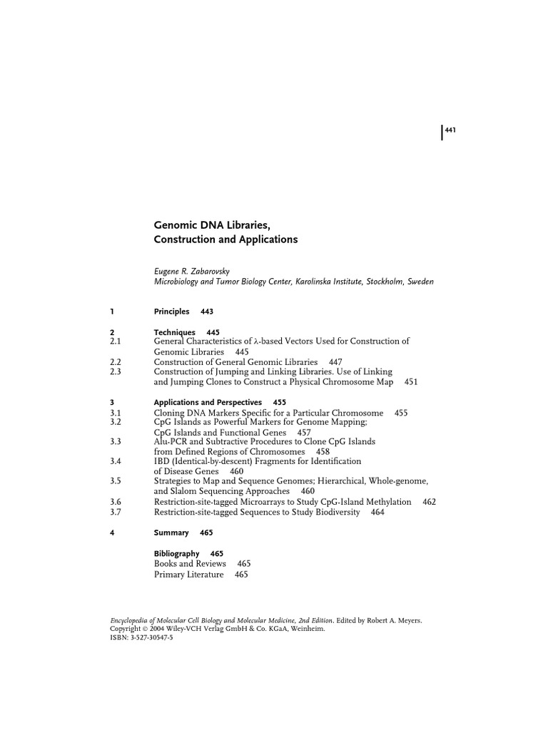 Genomic DNA Libraries, Construction and Applications | PDF | Molecular ...