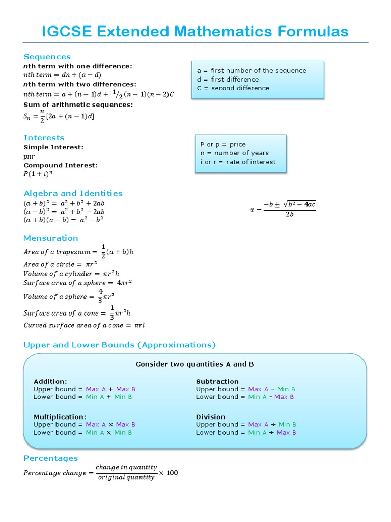 Maths Formula Sheet (Extended) ) | PDF