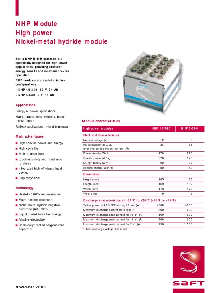 NHP Module High Power Nickel-Metal Hydride Module: Applications | PDF ...