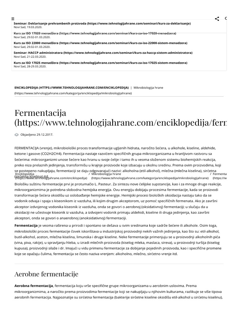 Fermentacija Tehnologija Hrane PDF | PDF