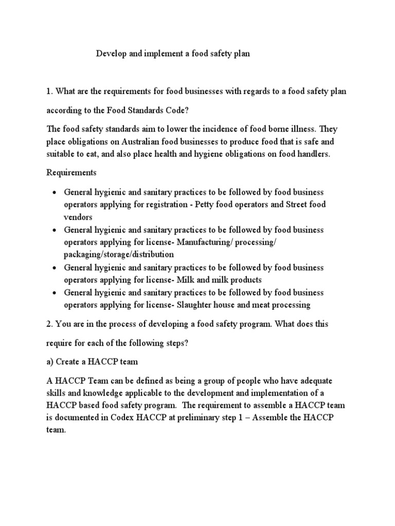 Develop and Implement A Food Safety Plan | PDF | Hazard Analysis And ...