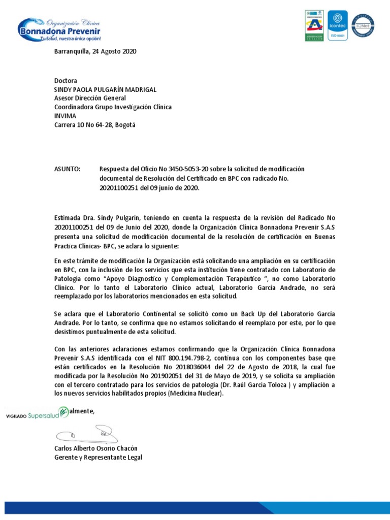 Carta de Respuesta Radicado Invima - V2 | PDF