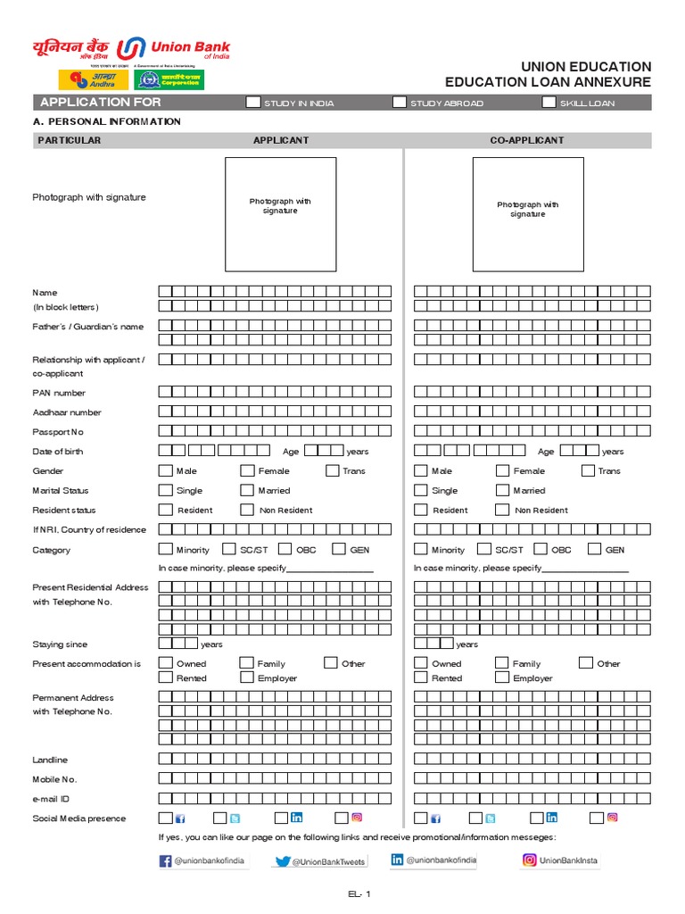 Application For: Union Education Education Loan Annexure | PDF | Loans | Expense