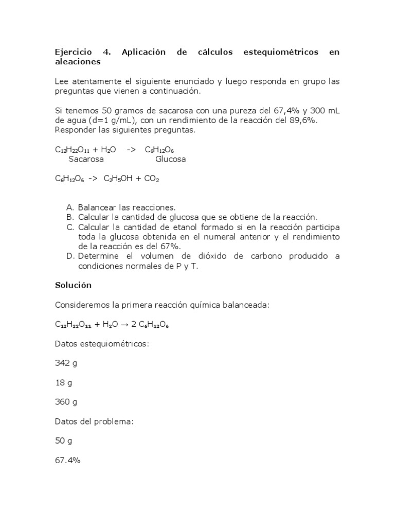 Ejercicio 4. Aplicación de Cálculos Estequiométricos en Aleaciones | PDF | Estequiometría | Mole ...