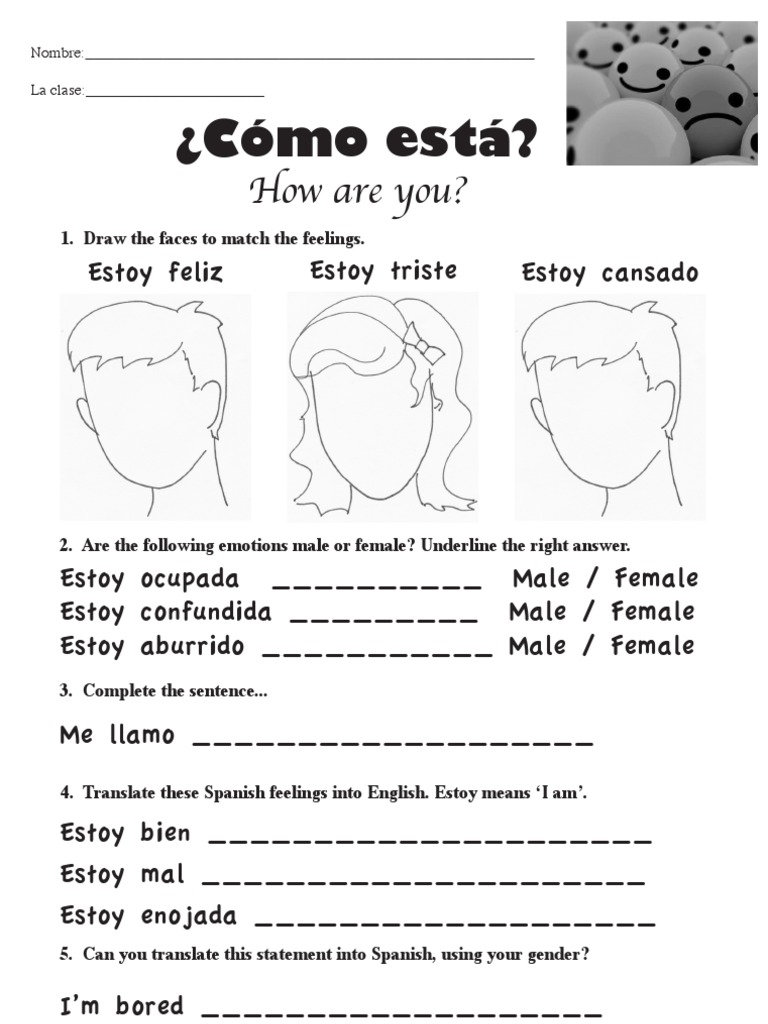 Spanish Worksheet - Emotions | PDF
