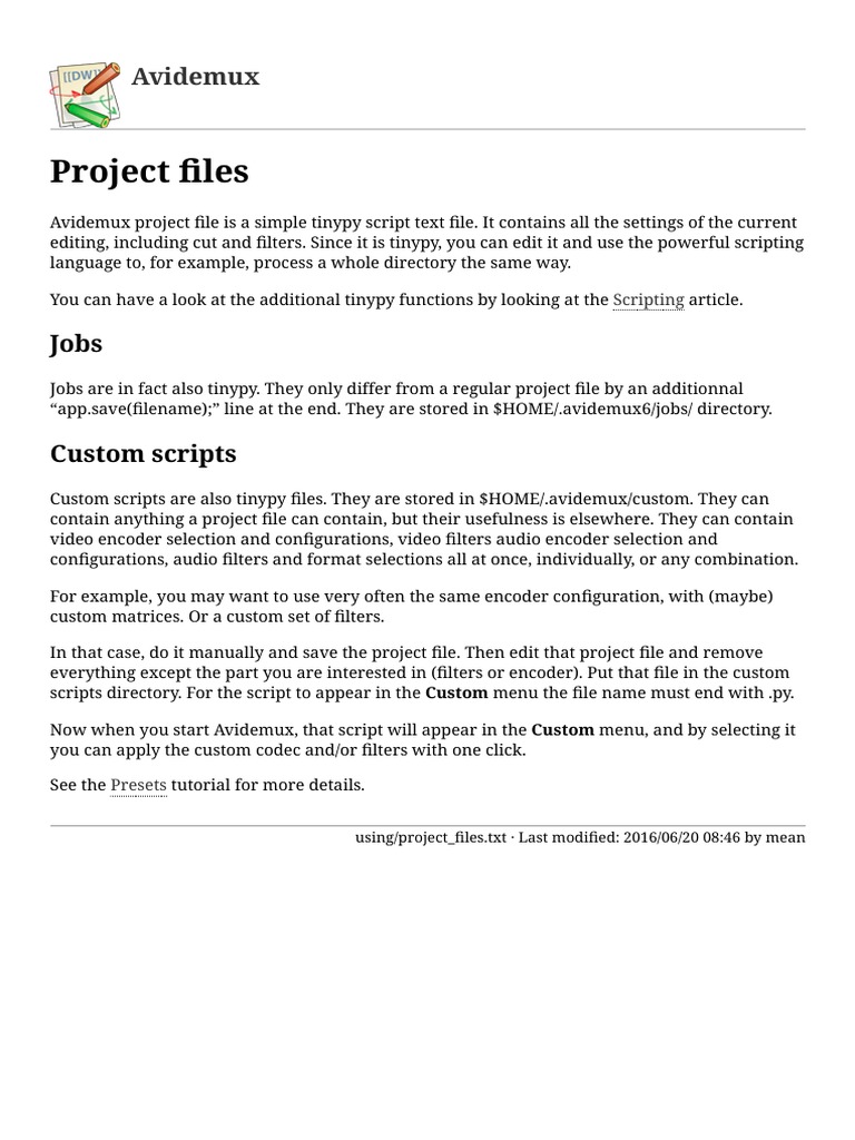 Using Project - Files (Avidemux) | PDF