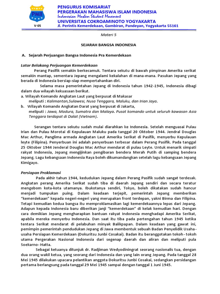 Materi 5 - Sejarah Bangsa Indonesia - MAPABA PMII UCY | PDF