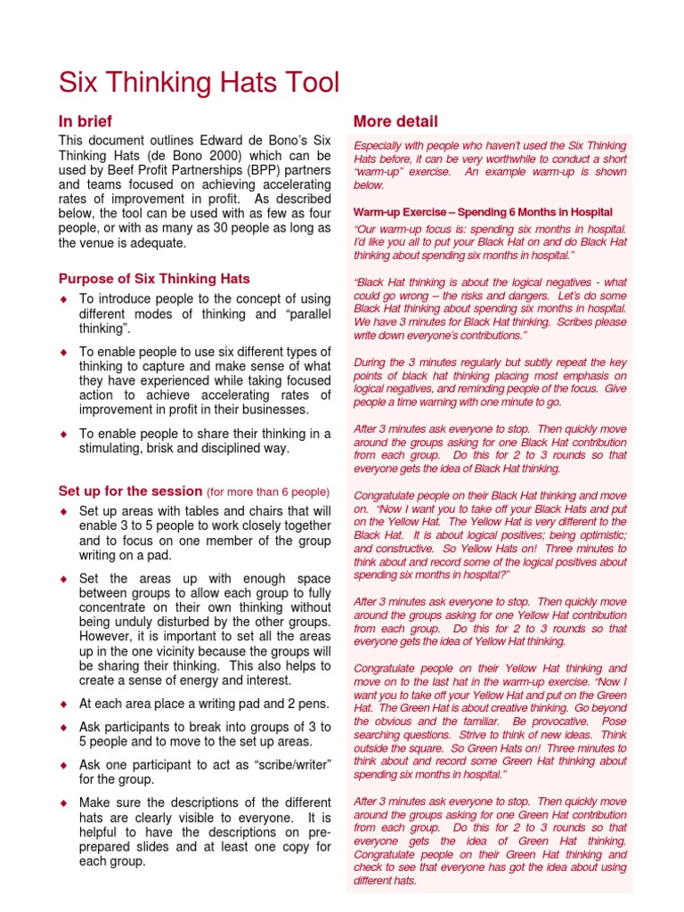 Six Thinking Hats | PDF | Cognition | Psychological Concepts
