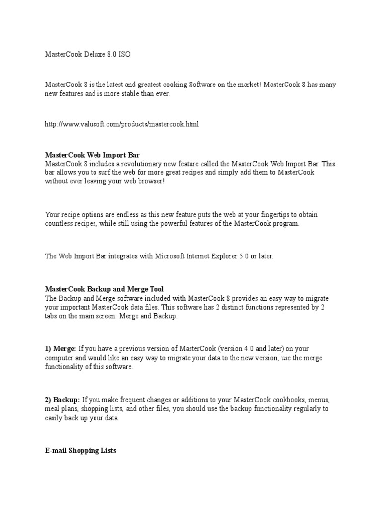 MasterCook Deluxe 8.0 | PDF | World Wide Web | Internet & Web
